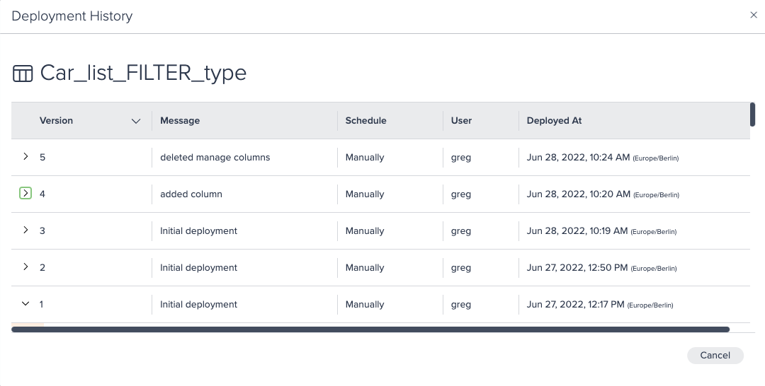 Deployment History and Execution History - Datameer User Guide
