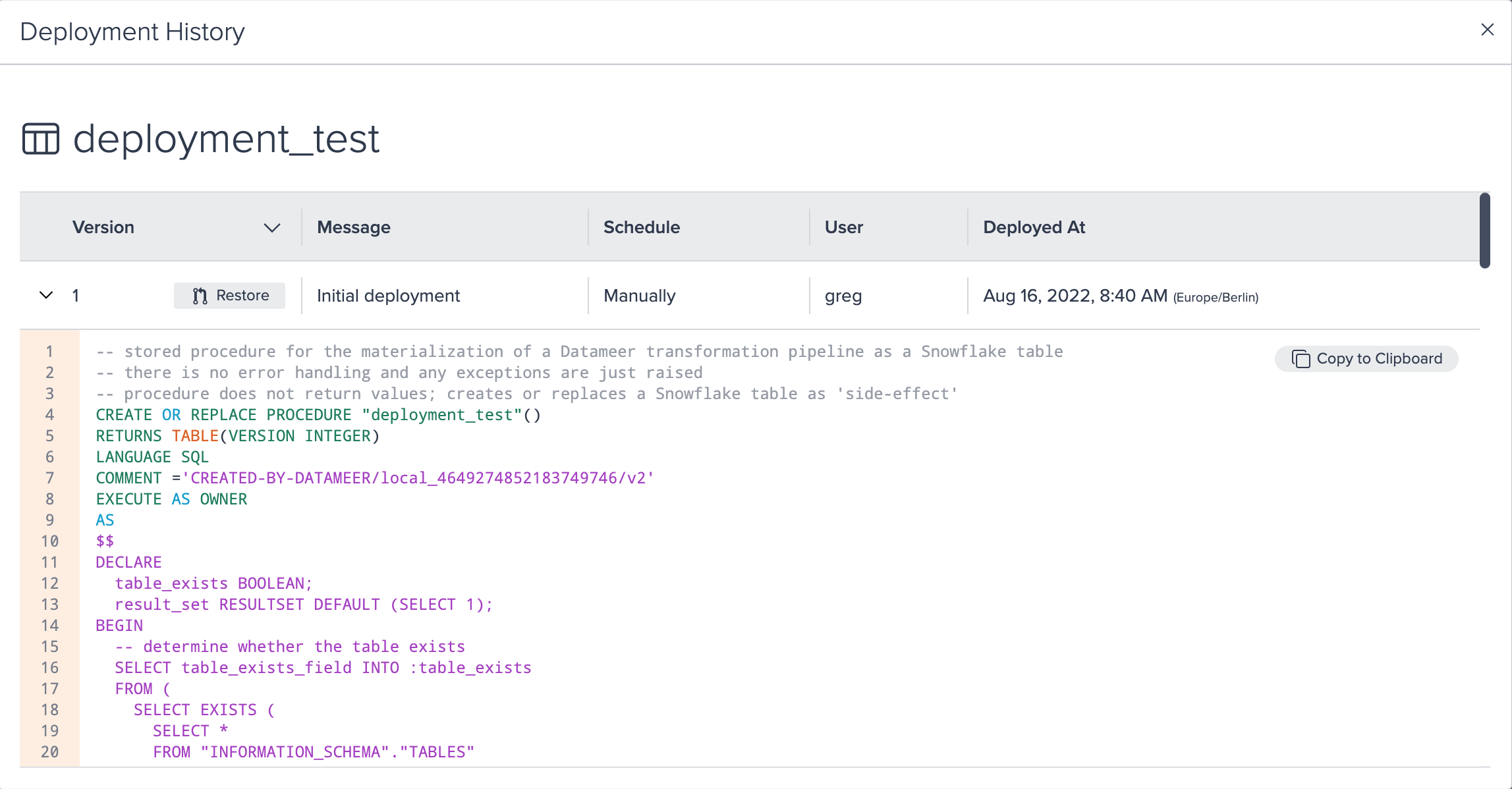 Deployment History and Execution History - Datameer User Guide