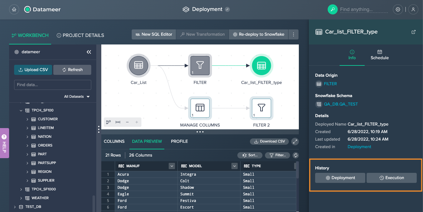 Deployment History and Execution History - Datameer User Guide